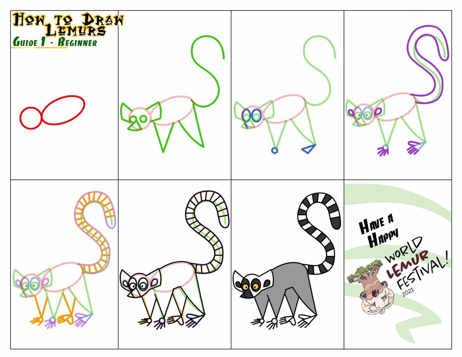 How to draw: Ring-tailed lemur! – Mongabay Kids