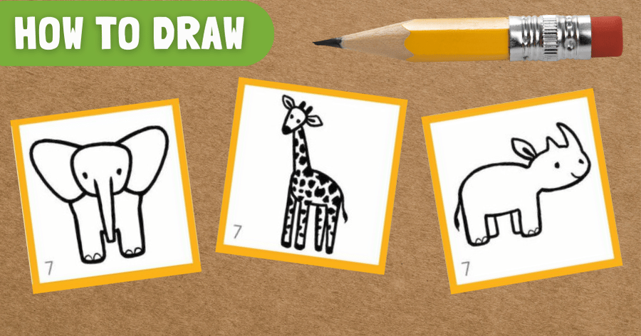 How to draw: Elephant, giraffe, & rhinoceros – Mongabay Kids